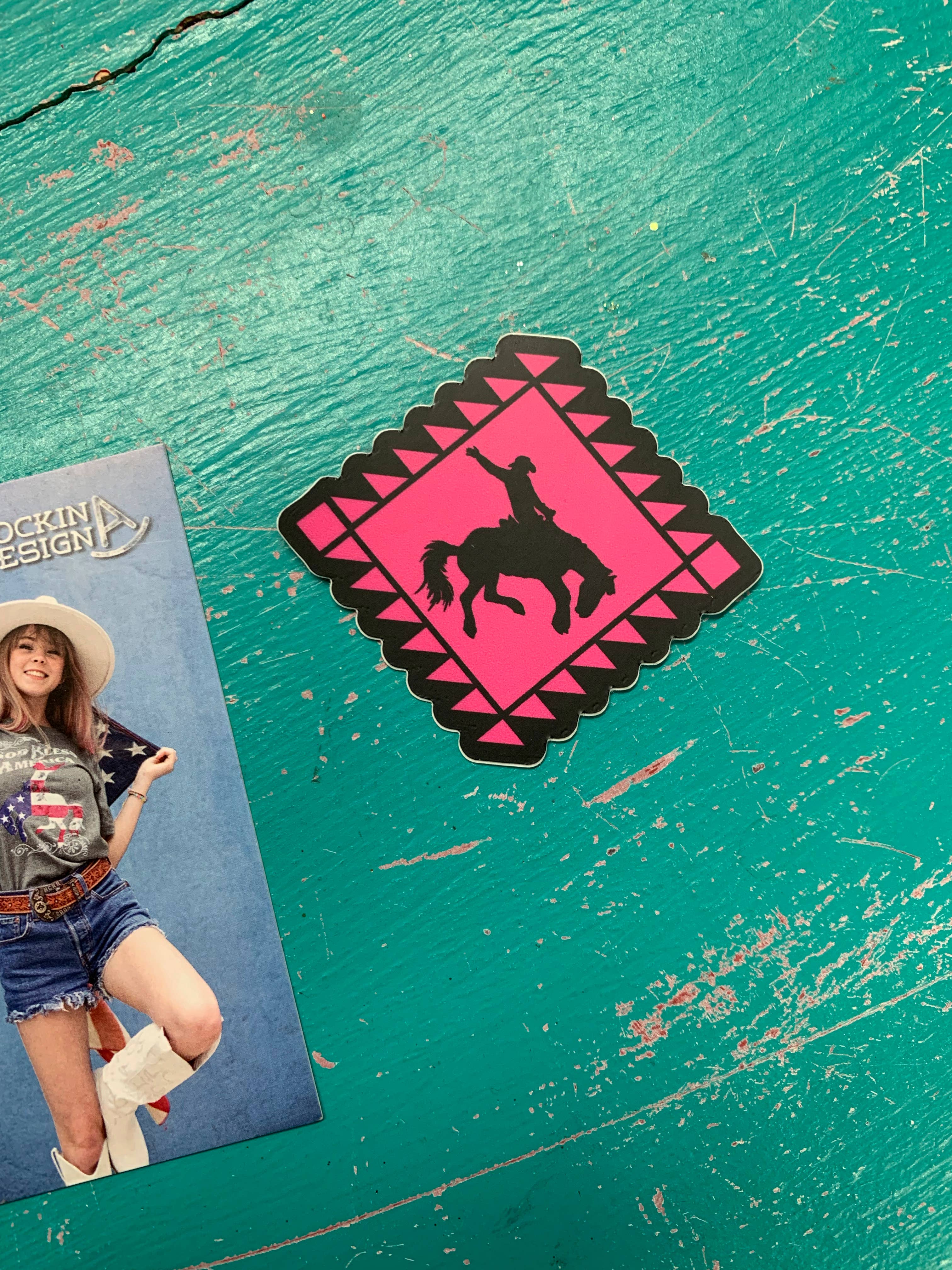 Hot Pink Aztec Bronc sticker – Gorgeous Sorrels